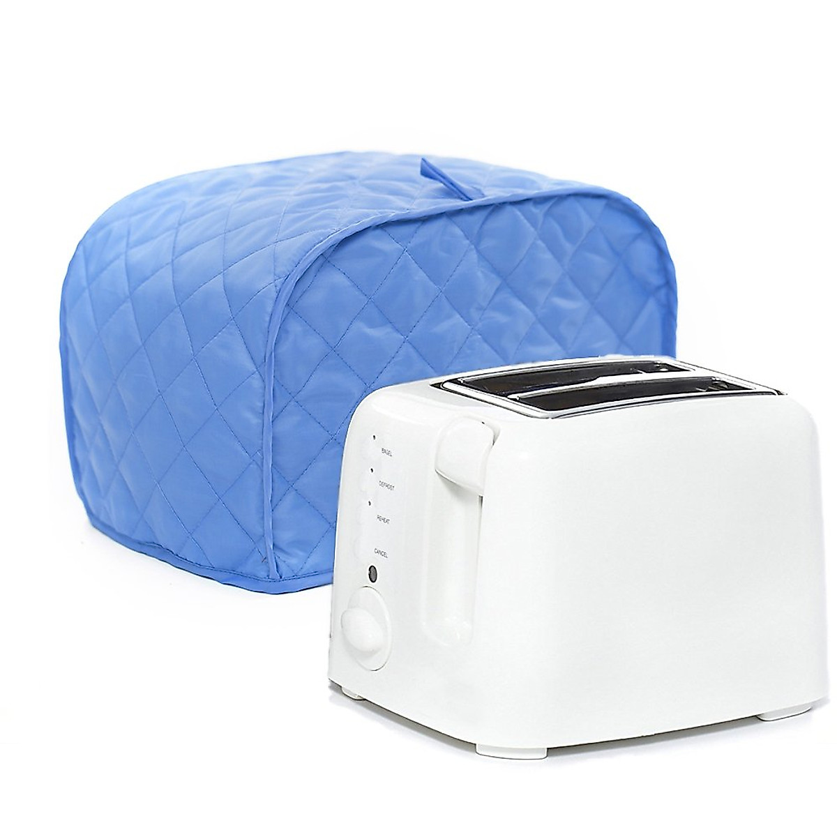 Toaster Cover, Polyester Quilted Two Slice Toaster Appliance Cover, Dust and Fingerprint Protection, Machine Washable (11W x 8D x 8H, Blue Polyester)