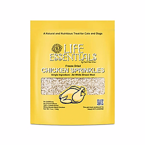 Cat-Man-Doo Life Essentials All Natural Freeze Dried Chicken Crushed Sprinkles Powder for Dogs & Cats - No Fillers, Preservatives, or Additives - No Grain Tasty Treat -Made in USA (5 Oz Bag)