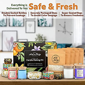 ASH & HARRY (US Based Company Premium Candle Making Kit - Complete DIY Starter Set - Pure Soy Wax, Designer 10 Tin & Glass Jars - 10 CPL Branded Fragrances, Soy Wax Candle Maker Dyes