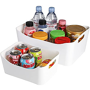 Peohud 4 Pack White Plastic Storage Bins, Pantry Organizer Bin with Handles, Open Storage Organizing Bins for Classroom, Office, School, Shelves, Cabinet Collection Container Bin, Under Sink Organizer