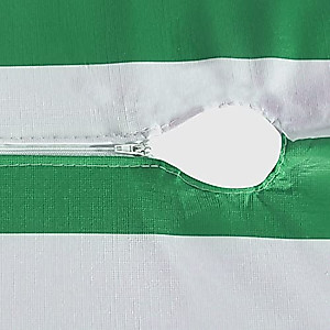 LUSHVIDA Outdoor PVC Stripe Tablecloth with Umbrella Hole and Zipper, Round Table Cover for Spring Summer Patio Garden Tabletop Decor, Green/White, 60 Inch