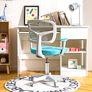 HOMGX Kids Desk Chair, Ergonomic Kids Swivel Study Chair with Lumbar Support, Breathable Mesh & Universal Wheels, Height Adjustable Kids Computer Chair for Boys & Girls (Cyan)