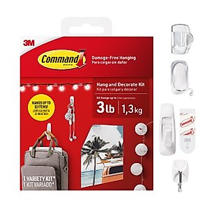 Command Hang and Decorate Kit, 6 Small Toggle Hooks, 2 Medium Utility Hooks, 4 Medium Cord Clips, 10 Light Clips, and 20 Poster Strips, Dorm Room Essentials