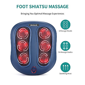 Nekteck Foot Massager with Heat, Shiatsu Heated Electric Kneading Foot Massager Machine for Plantar Fasciitis, Built-in Infrared Heat Function and Power Cord（Blue)