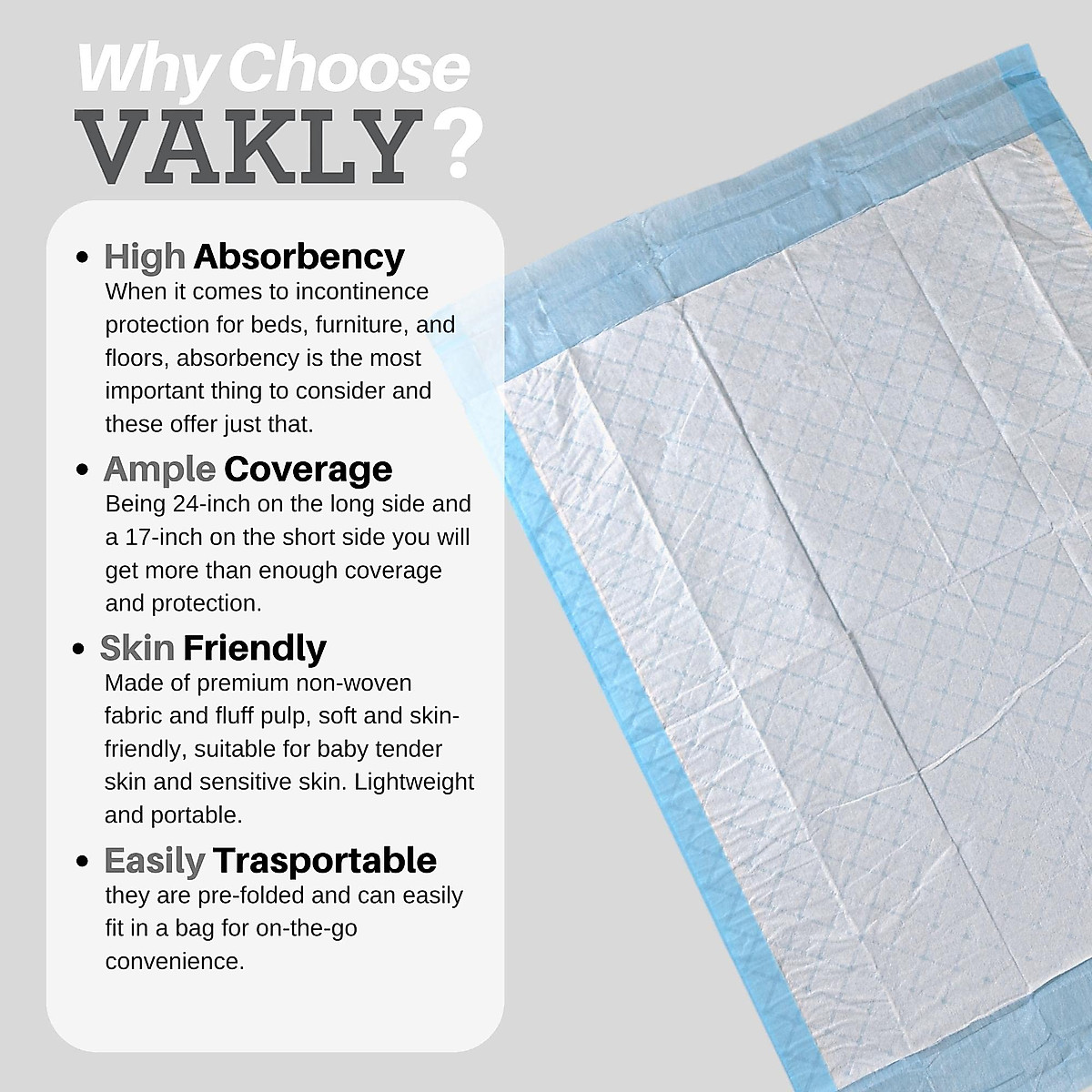 Disposable Changing / Under Pads [Pack of 25] Disposable Soft Absorbent Waterproof 17''x24'' Incontinence Underpad Protector Liners for Beds, Chairs, Diaper Changing – for Adults and Baby Protection