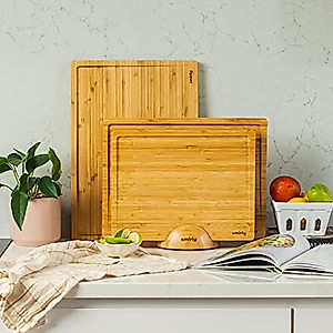 SMIRLY Wooden Cutting Boards for Kitchen - Bamboo Cutting Board Set, Chopping Board Set - Wood Cutting Board Set with Holder - First Apartment Kitchen Essentials, New Home Kitchen Accessories