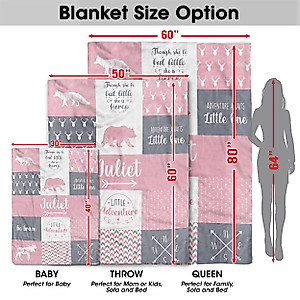 OLDCHI Woodland Personalized Baby Blanket for Girls with Name, Customized Pink Woodland Blanket for Newborn Girls, Blankets for Girls Personalized Woodland, Gift for Baby Nursery