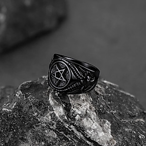 Baphomet Goat Biker Signet Rings Women Black Stainless Steel Satan Inverted Pentacle Pinky Finger Jewelry