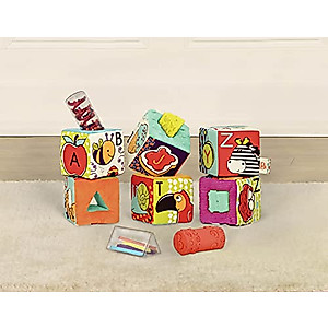 B. Toys Soft Fabric Building Blocks for Toddlers - Educational Alphabet Blocks with Textured Shapes - Stack & Play ABC Blocks for 6 Months+