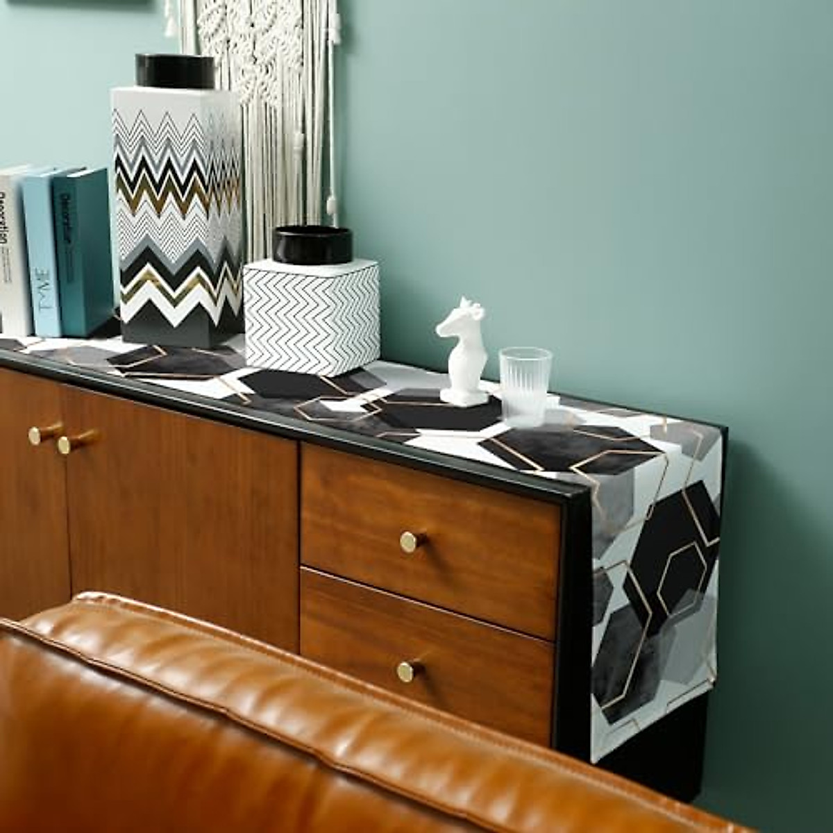 Lsrtoss Black Grey Geometric Table Runner 120 Inches Long Farmhouse Dress Scarves, Yellow Modern Abstract Art Aesthetics Dining Tablerunner for Coffee Table/Kitchen Island/Party Décor, 13" x 120"