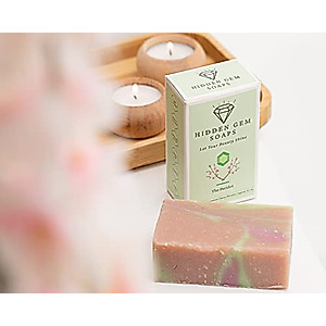 HIDDEN GEM SOAPS August Birthstone Peridot 3 Piece Gift Set All Natural Bar Soap, Bath Bomb, Shower Steamer Made in USA Palm Oil Free