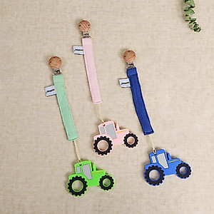 AmazingM Baby Food Grade Silicone Tractor Car Teether Toy with Pacifier clip Holder,Teething Pain Relief Toys Gift Set for 3 Months+ Boys and Girls,Freezer Safe,BPA Free (Green)