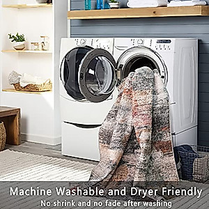 vivorug Washable Rug, Ultra Soft Area Rug 5x7, Non Slip Abstract Rug Foldable, Stain Resistant Rugs for Living Room Bedroom, Modern Fuzzy Rug (Gray/Rust, 5'x7')