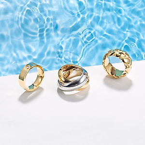 WISTIC Gold Statement Rings for Women with CZ Wide Bands LOVE Engraved Rings for Unisex Adult Fashion Stainless Steel Chunky Enhancer Finger Jewelry (Masterpiece, 7)