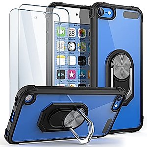 ULAK Compatible with iPod Touch 7th Generation Case with Screen Protector, Clear Back Cover with Build in Kickstand, Heavy Duty Hard Shell Case for Apple iPod Touch 7th/6th/5th Gen, Black