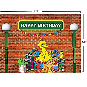 Menggege Brick Wall Photography Backdrops Sesame Street First 1st Second 2nd Third 3rd Boy Girl Birthday Party Banner Baby Shower Photo Background Supply Decoration 7x5ft Vinyl