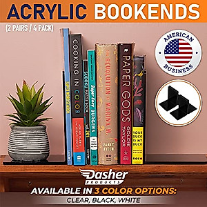 Acrylic Bookends, 2 Pairs of Clear Invisible Book Ends for Shelves, 4mm Heavy Duty Non Skid Book Holders for Books, Movies, DVDs, CDs, Video Games. Book Stopper for Home, Office, Library (Black)