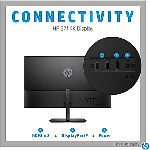 HP New Premium 27f 4K Monitor: 27" UHD 3840 x 2160 (4K) IPS Micro-Edge Display, AMD FreeSync Tech, Height/Tilt Adjustment, HDMI, DisplayPort, 5ms Response time, 16:9 Aspect Ratio, 60Hz,TF HDMI Cable