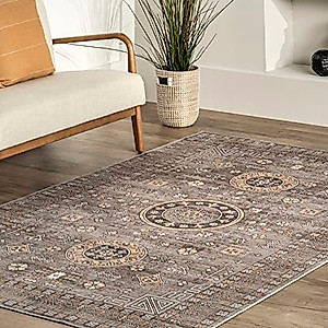 nuLOOM Tama Circle Medallion Machine Washable Area Rug, 9' x 12', Brown
