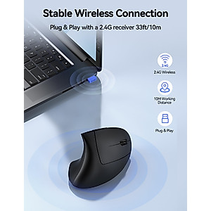 TECKNET Ergonomic Mouse, Rechargeable Vertical Ergo Mouse Wireless, Silent 2.4GHz 6 Buttons Optical Carpal Tunnel Mouse, 5 Adjustment Levels, Up to 4800DPI Wireless Mouse for Laptop, Desktop, PC