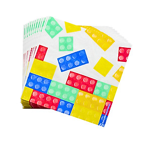 Building Block Deluxe Party Supplies Pack (137 Pieces for 16 Guests) - Brick Party Supplies, Gamer Birthday Decorations, Gamer Party Supplies , Blocks Party Decor, Brick Birthday, Blue Orchards