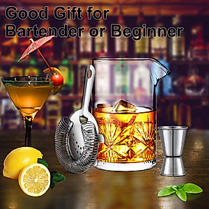 Cocktail Mixing Glass, veecom 18oz Crystal Mixing Glass Bartender Kit, 3 Piece Old Fashioned Cocktail Set with Strainer, Jigger, Bar Tools Cocktail Shaker Set, Cocktail Mixer Stirring Glass