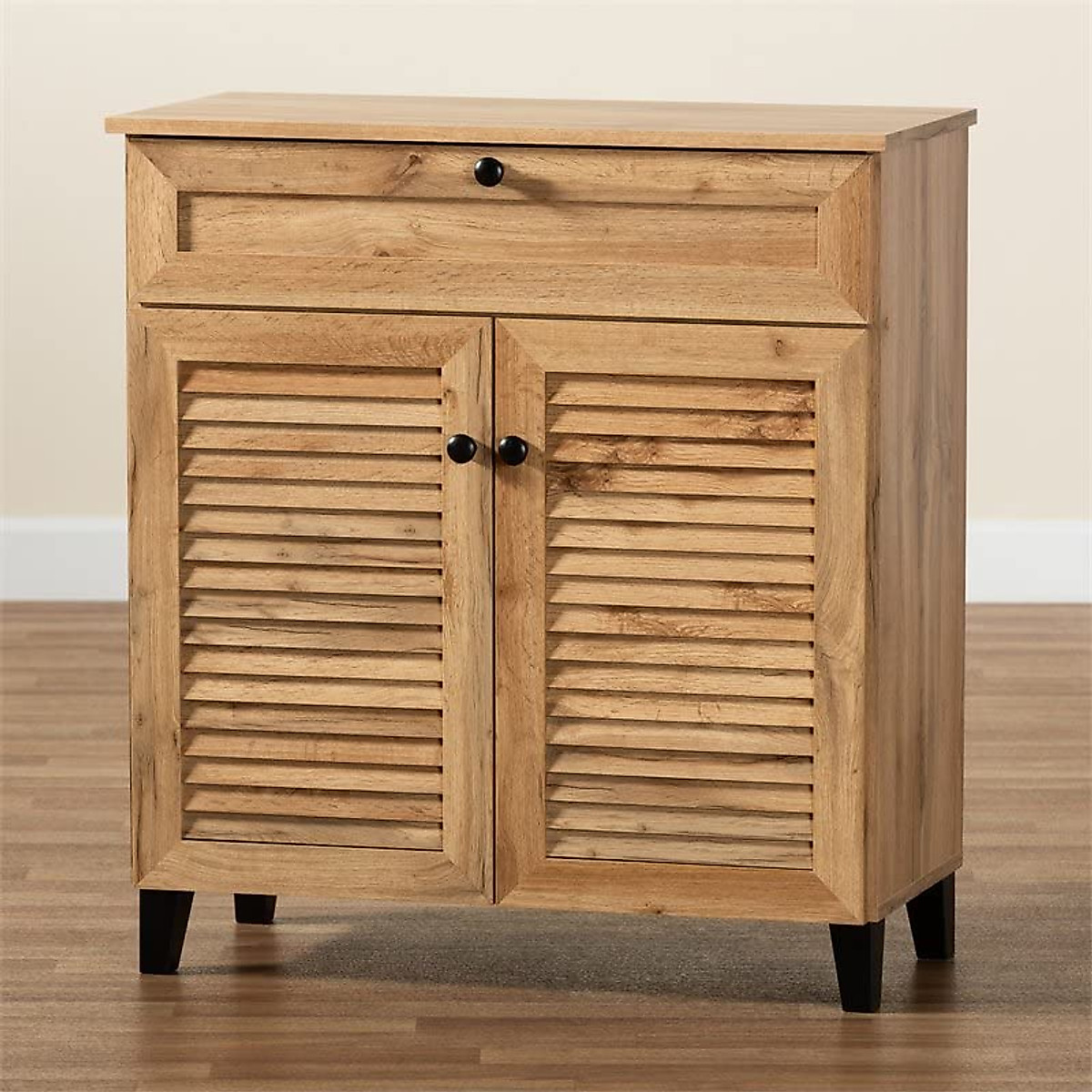 Baxton Studio Coolidge Oak Brown Finished Wood 1-Drawer Shoe Storage Cabinet