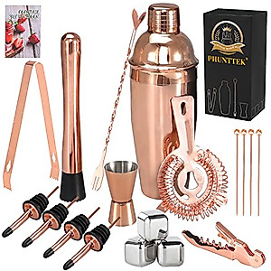 19pcs Cocktail Shaker Set Bartender Kit, 24oz Cocktail Shaker Drink Mixer Rose Gold Stainless Steel Bar Set with Muddler for Cocktails, Cocktail Picks, Mixing Spoon, Strainer, Jigger, Bar Accessories
