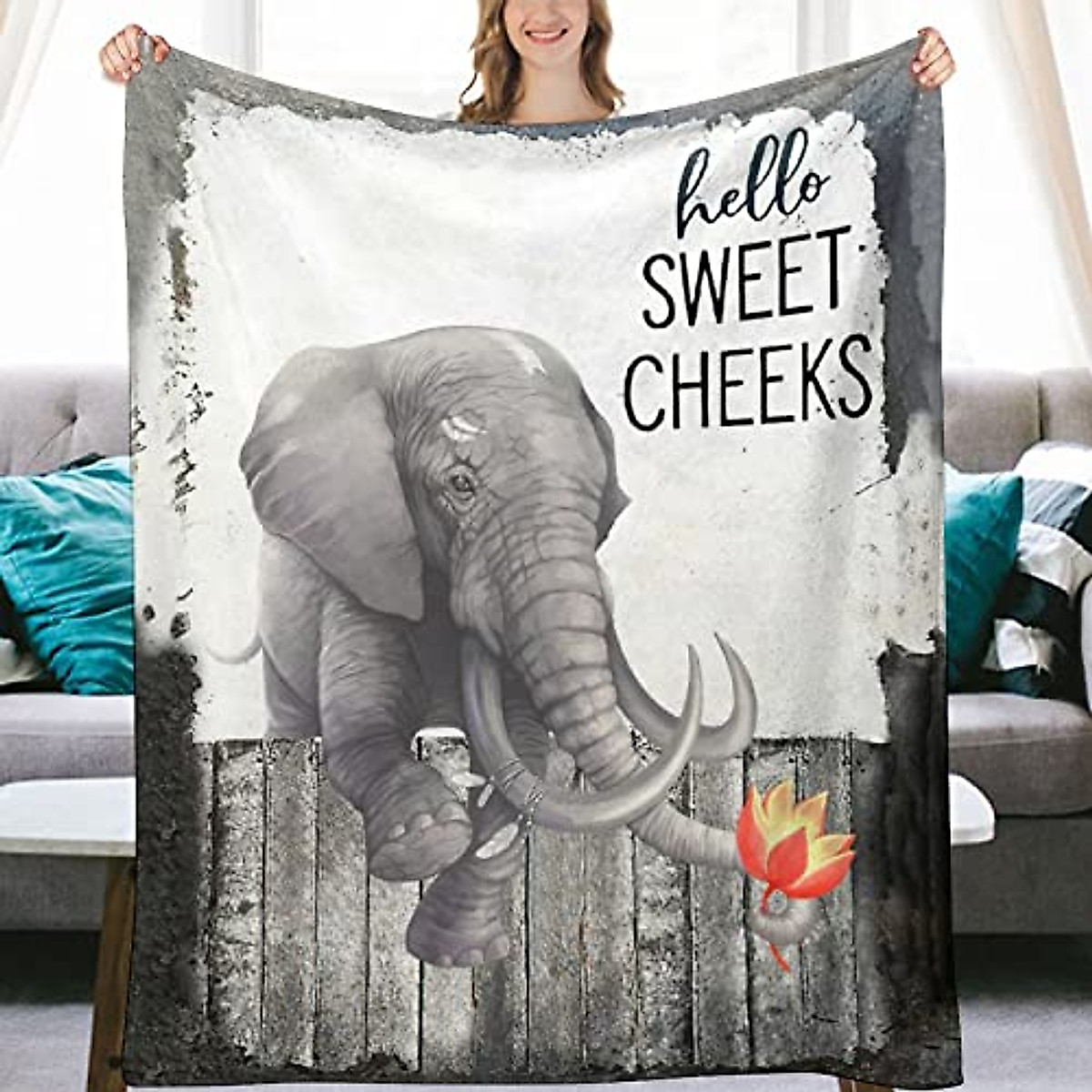 Elephant Blanket Cute Funny Elephant Decor Animal Throw Blanket Elephant Gifts for Girls Boys Super Warm Soft Plush Fleece Flannel Blanket Winter Couch Bedding Blanket for Kids Adults Women 40"x50"