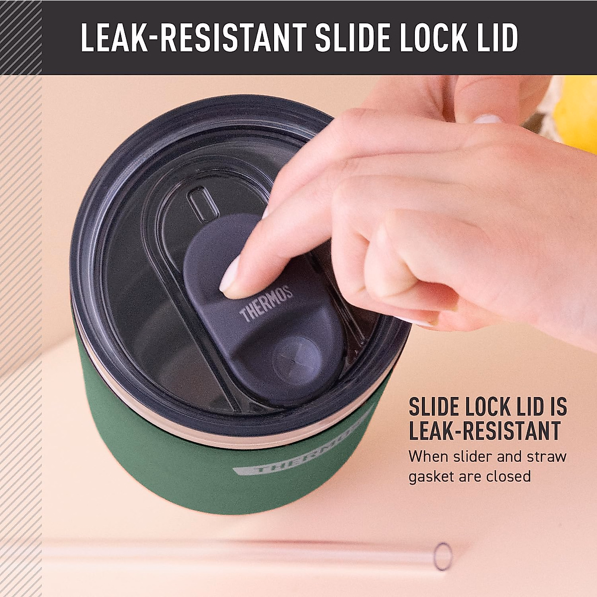 THERMOS Stainless Steel Cup Holder Mug - 40 Ounce, Alpine Green - Insulated Tumbler with Lid and Straw, Plus Leak-Resistant Slide Lock