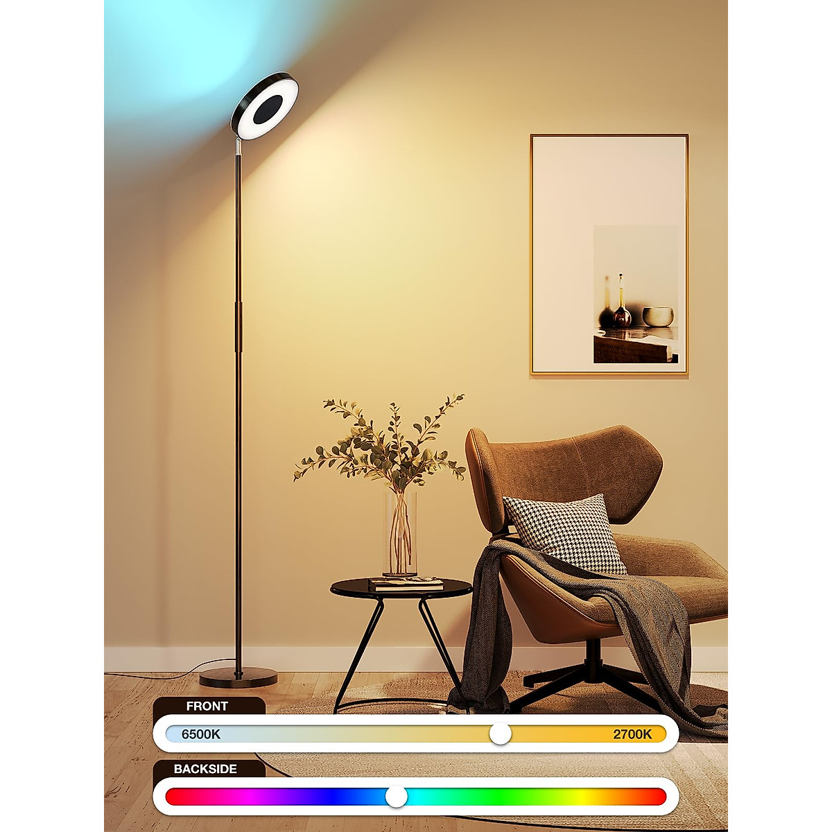 addlon RGB Floor Lamp, 2000LM LED Super Bright-Tall Standing with Alexa, App and Remote Control, Smart Modern Floor Lamp with Music Sync and 16 Million DIY Colors for Bedroom Living Room