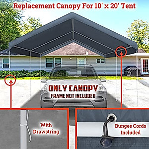 BenefitUSA Upgraded Muliti Color Canopy ONLY 10'x20' Carport Replacement Canopy Outdoor Tent Garage Top Tarp Shelter Cover with Ball Bungees (Grey)