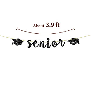 Glitter Senior Banner - Graduation Party Decoration, Class of 2024 Grad Party Supplies, Congrats Grad Party Decor - Black