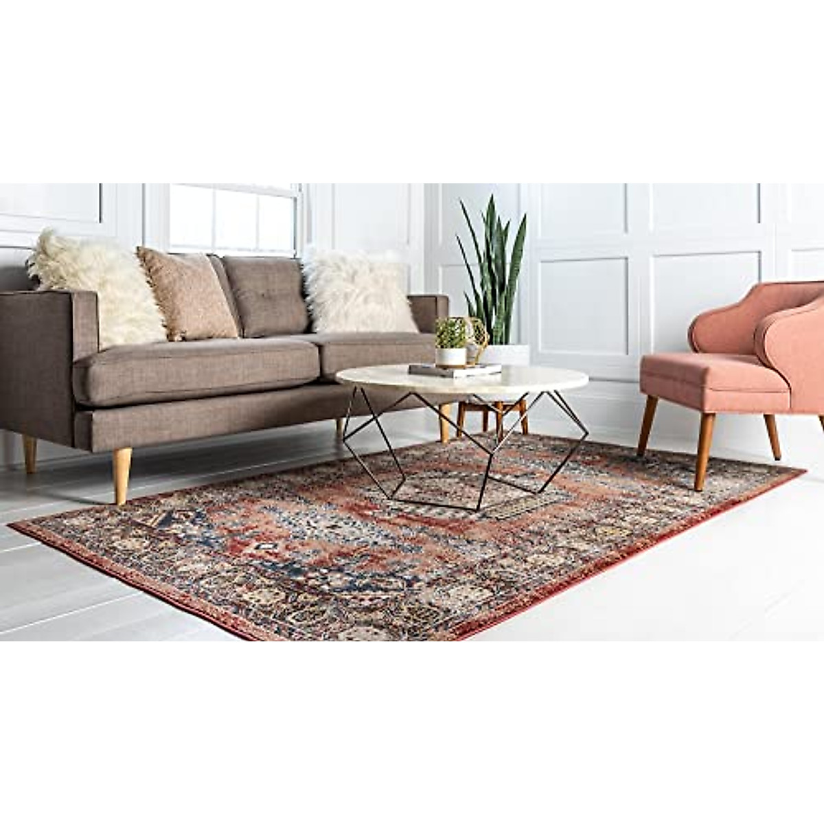 Unique Loom Utopia Collection Area Rug - Larissa (5' 1" x 8' Rectangle, Terracotta/ Blue)