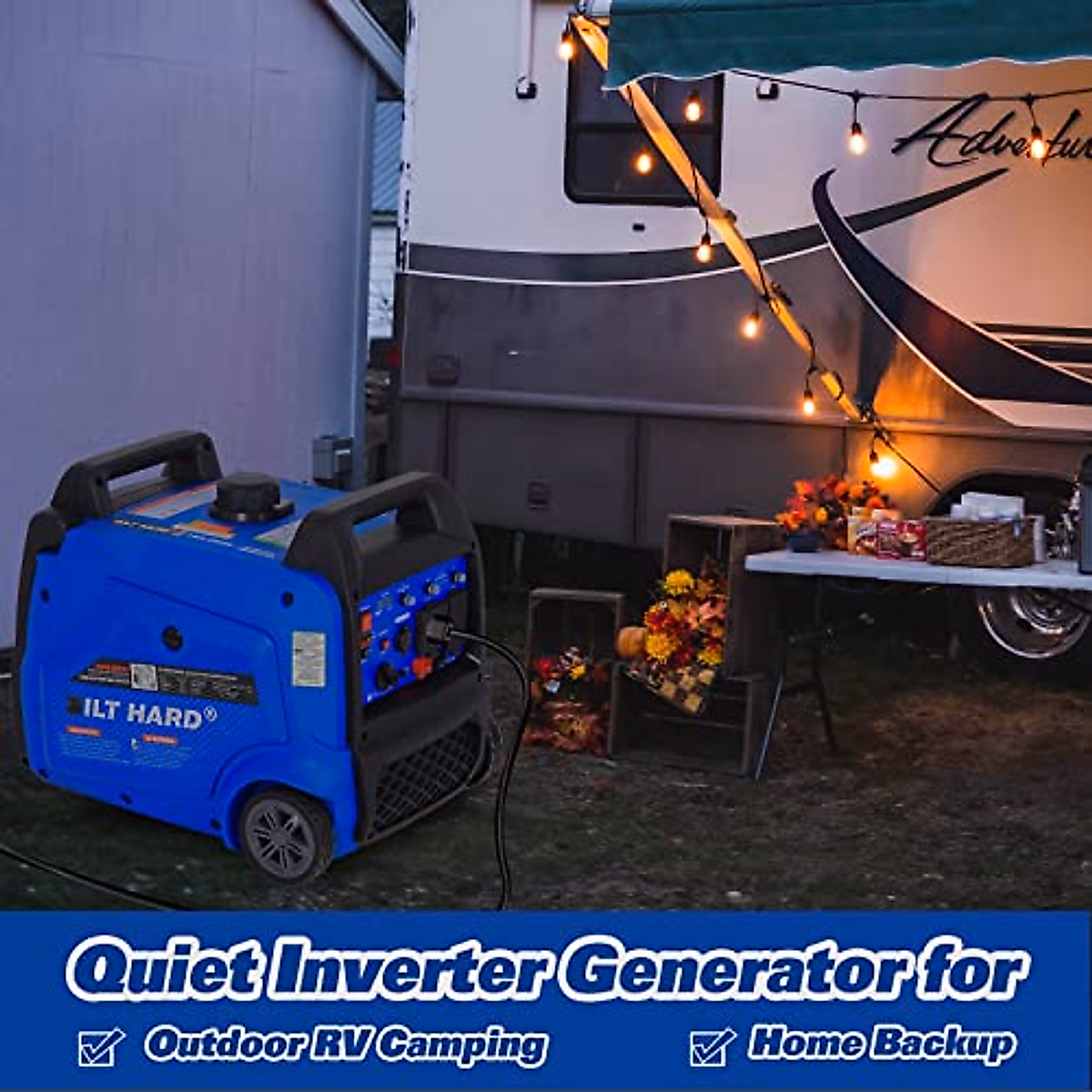BILT HARD Generator 5500 Watt, Quiet Inverter Generator Portable with Electric Start, 120V NEMA 5-20R, NEMA TT-30R and 12V DC Output, Outdoor Generators for Home Backup Use and RV Ready