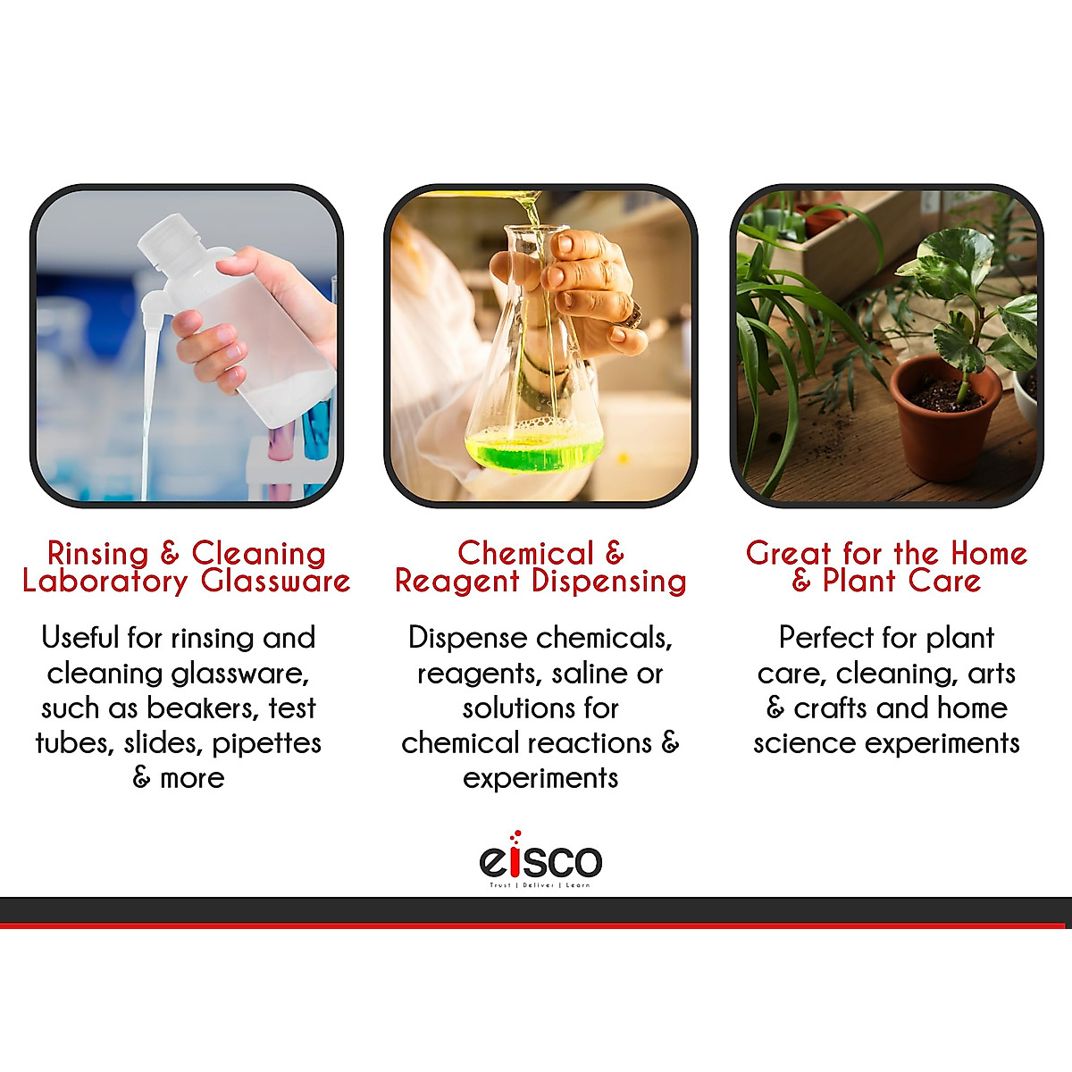 EISCO Wash Bottle, 250ml - Polyethylene - Translucent, Unbreakable - Screw Cap with Down Spout for Dispensing Liquid Labs