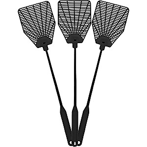 OFXDD Rubber Fly Swatter, Long Fly Swatter Pack, Fly Swatter Heavy Duty (3 Pack) (Black)