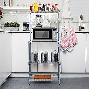 Mind Reader 3 Tier Microwave Shelf Counter Unit with Hooks, Silver