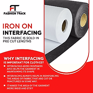 Fashion Track Medium Weight Iron-On Fusible Interfacing, (36 x 72 Inch) 2 Yards, White Non-Woven, Single-Sided for Sewing and DIY Crafts Supplies