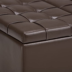 SIMPLIHOME Harrison 36 inch Wide Square Coffee Table Lift Top Storage Ottoman, Cocktail Footrest Stool in Upholstered Chocolate Brown Tufted Faux Leather for the Living Room,