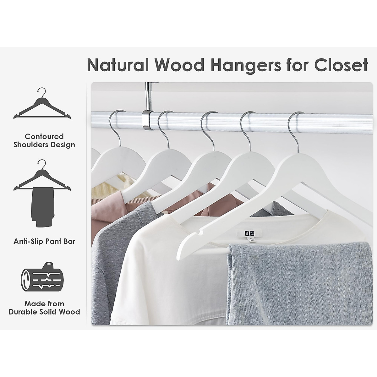 StorageWorks White Wood Hanger, Natural Wood Hangers 20 pack, White Wooden Hangers for Closet, Wooden Coat Hangers for Coats, Shirts, Bridesmaid Suits, Wedding Dress