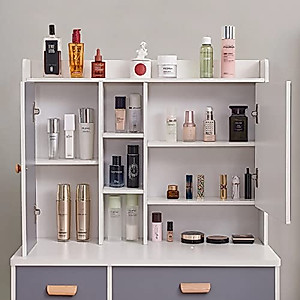 Vanity Desk Set with Mirror Hidden Storage,5 Drawers, Vanities Dressing Makeup Table with 3 Storage Cabinet, Vanity Set for Bedroom Studio White