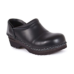 Troentorp Clogs, Picasso Bastad Slip On Steel Toe Non Slip Womens Leather Wooden Nursing Chef Work Swedish Clogs Black US 9 (EU 39)