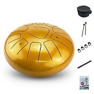 AS TEMAN HANDPAN,Steel Tongue Drum,10 inch 11Notes Tongue Drum，Steel Drums Percussion Instrument (matte gold)