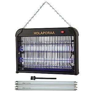HOLAPORAA Black Electric Bug Zapper Indoor Plug in, 20W 4000V Powerful Fly Insect Gnat Traps Fly Killers Catcher Mosquito Lamp Electric Zapper for Home, 2 Extra Replacement Bulbs