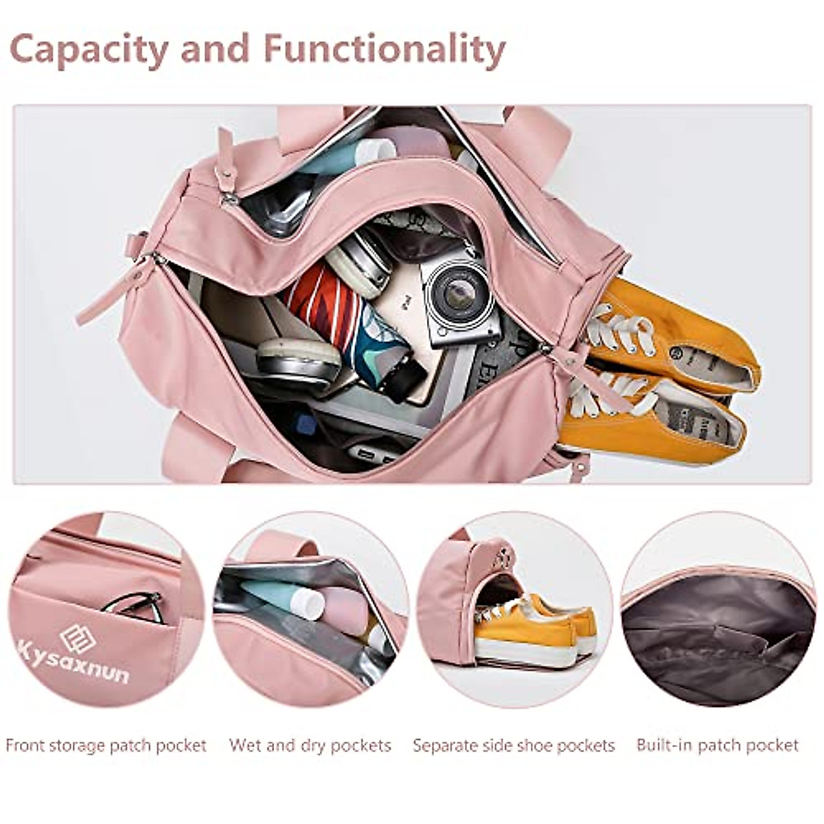Kysaxnun Small Pink Gym Travel Duffle Bag for Women with Shoe Compartment for Sports Boxing