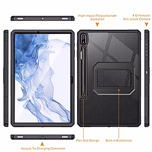 Soke Galaxy Tab S8 Plus/S7 FE/S7+ Case 12.4 Inch,with S Pen Holder&Built-in Screen Protector,Rugged Full Body Protective Case for Samsung Galaxy Tab S8+ 2022/S7 FE 2021/Tab S7 Plus 2020, Black