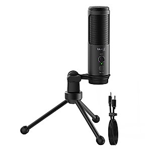 Blucoil USB Cardioid Condenser Microphone with 3.5mm Headphone Jack, Volume Control, Mute Button, and Tripod - Compatible with Mac, Windows, Linux, Chrome, Zoom, Google Meet, Microsoft Teams, and more