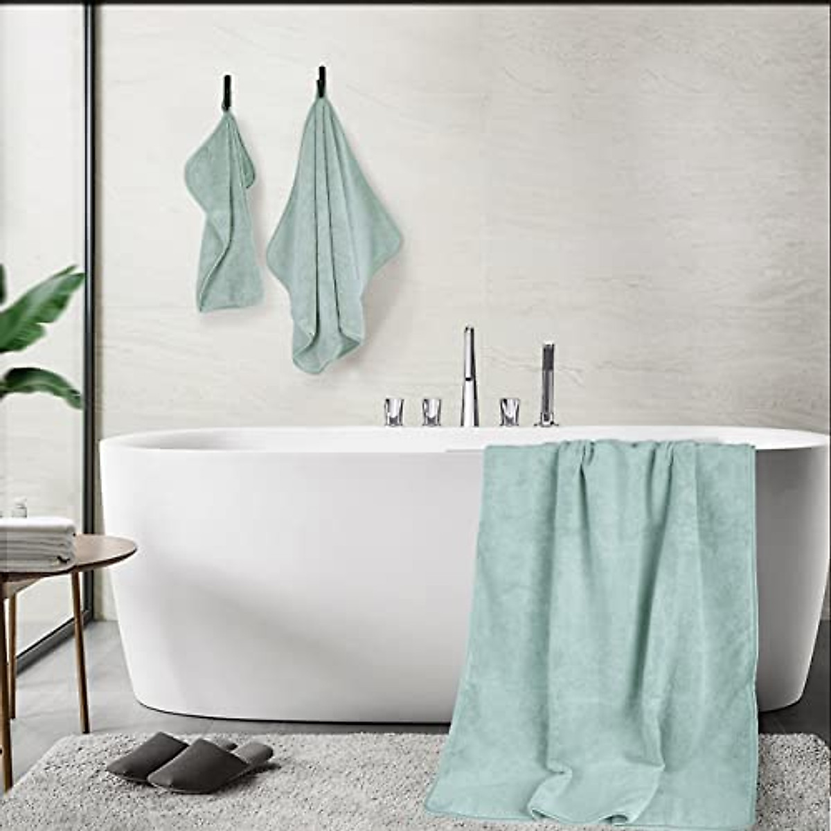 POLYTE Oversize, 60 x 30 in., Quick Dry Lint Free Microfiber Bath Towel Set, 6 Piece (Green)