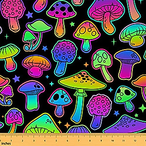 Cute Mushroom Upholstery Fabric,Purple Teal Mushrooms Fabric by The Yard for Kids Girls Teens,Trippy Botanical Decorative Fabric Colorful Wild Plants Stars Decor Quilting Fabric 2 Yards